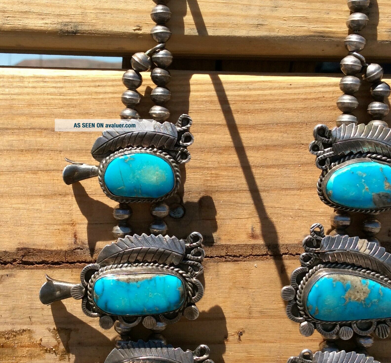 Big Vintage Navajo Old Pawn Silver Turquoise Squash Blossom Necklace ...