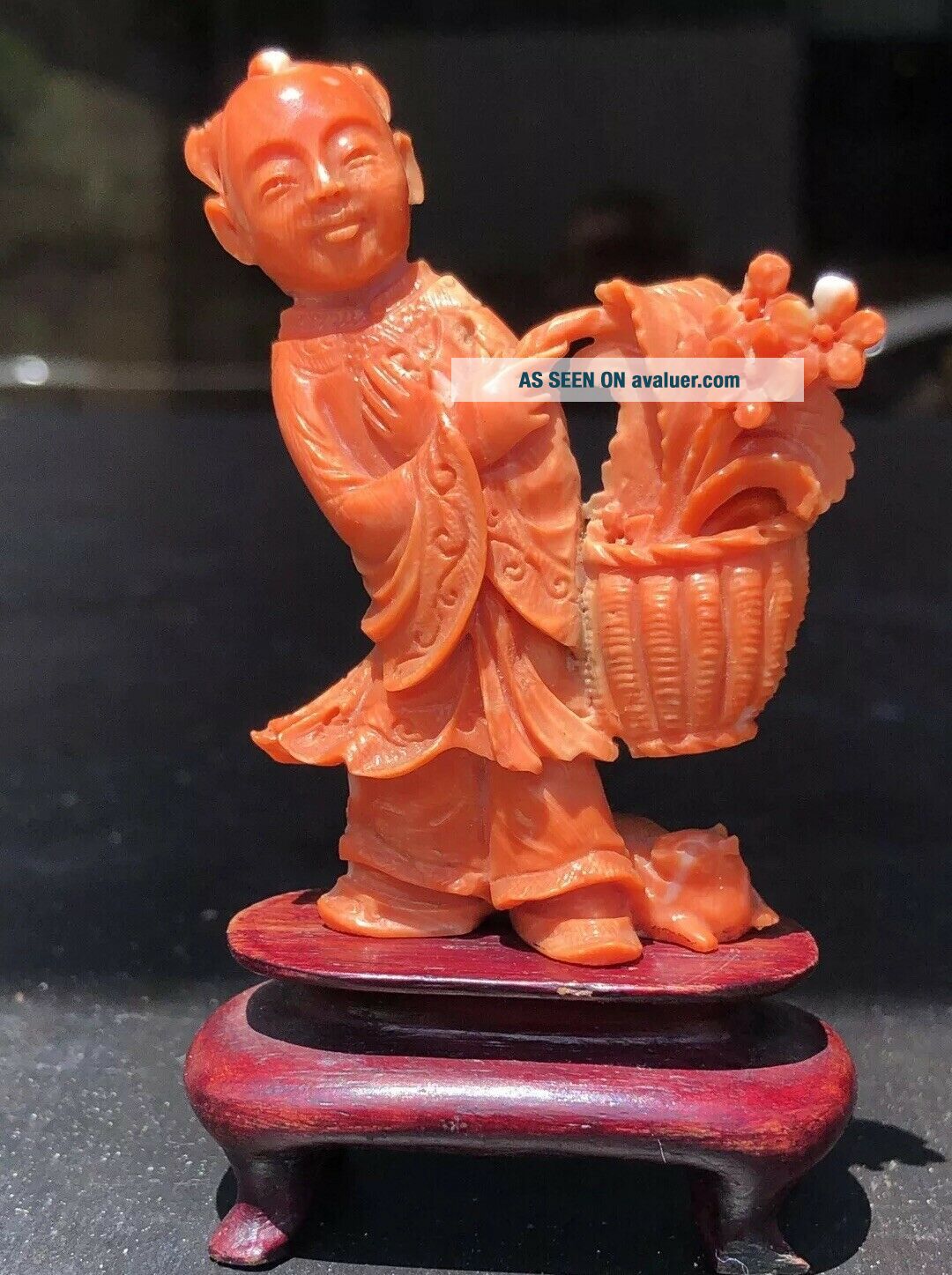 ANTIQUE CHINESE MOMO CORAL STATUE CARVED FIGURE OF A Boy With A ...