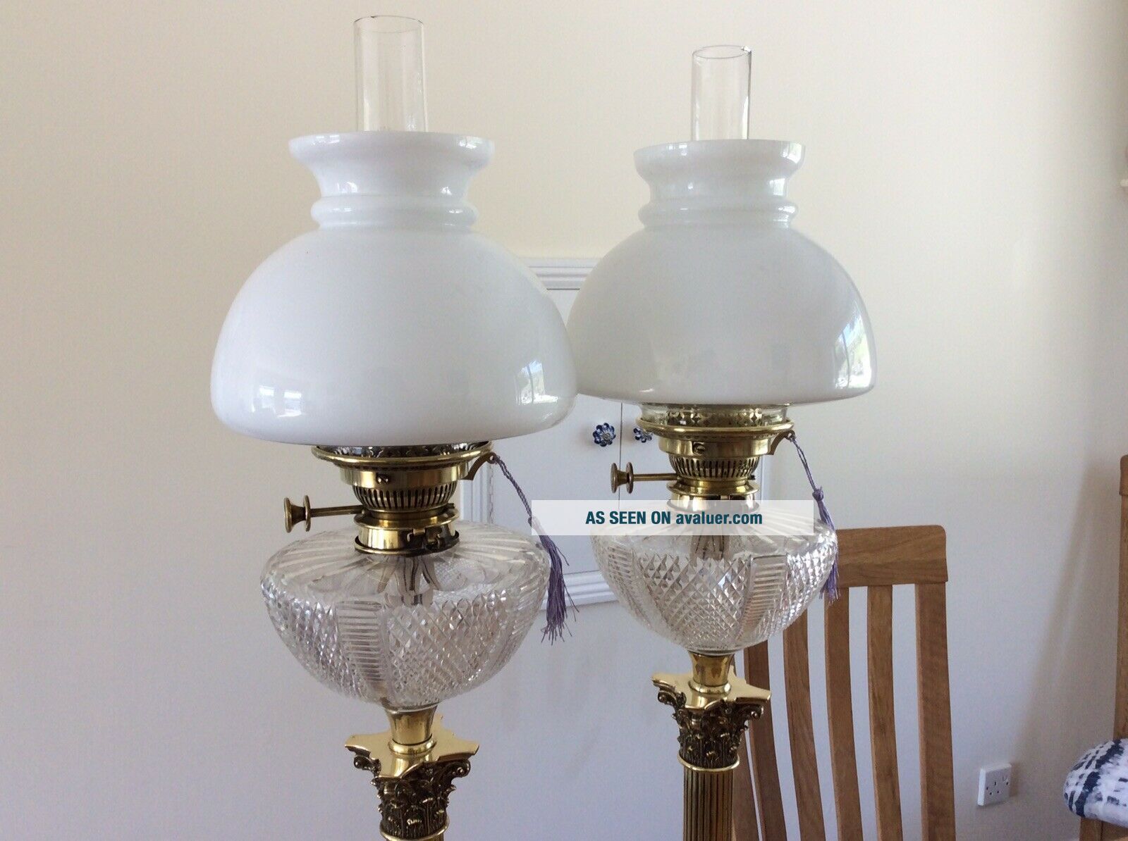 Victorian Cut Glass Oil Lamps With Paris Shades. | #6857047