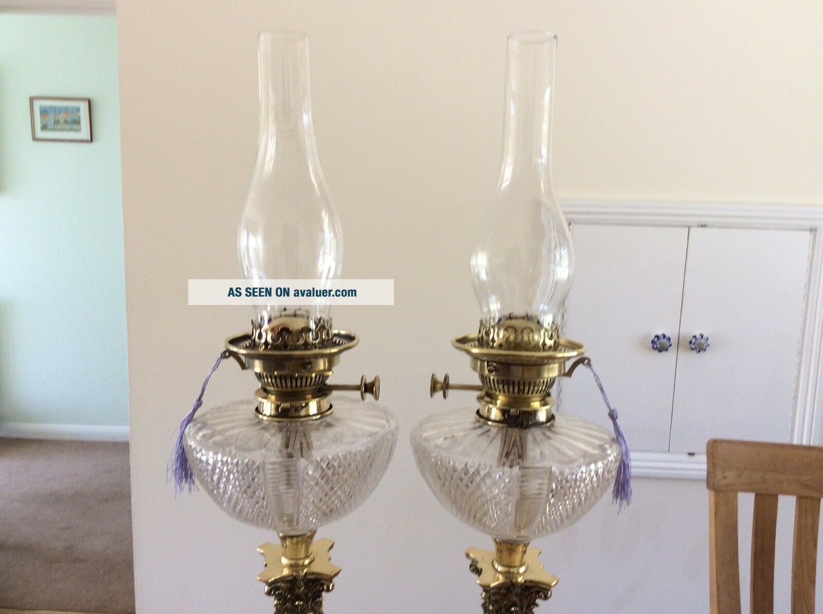 Victorian Cut Glass Oil Lamps With Paris Shades. | #6857047