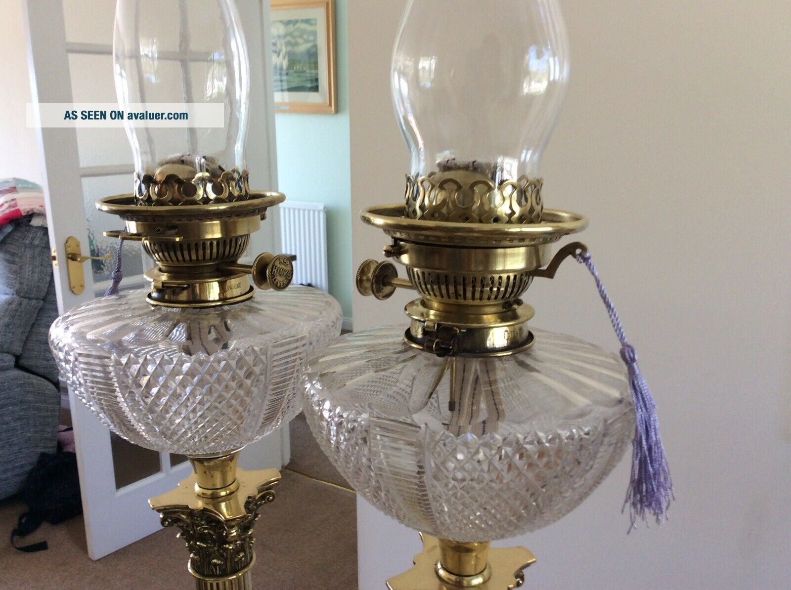 Victorian Cut Glass Oil Lamps With Paris Shades. | #6857047