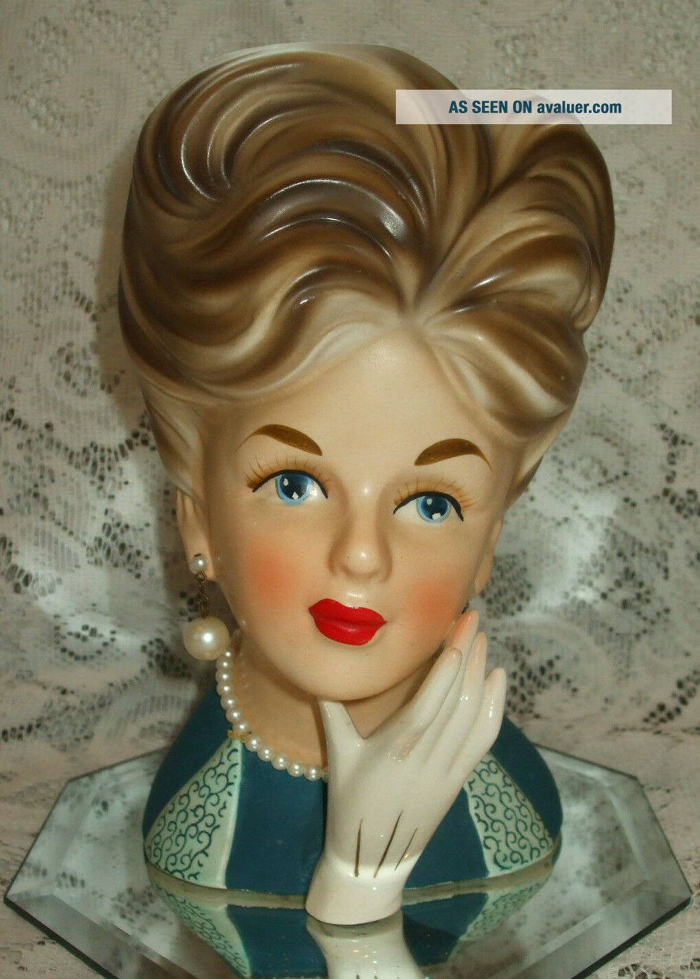 Vtg LARGE 7 1/4 RELPO K - 1633 Lady Head Vase Gloved Hand Big Hair ...