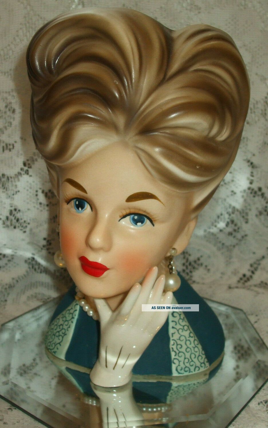 Vtg LARGE 7 1/4 RELPO K - 1633 Lady Head Vase Gloved Hand Big Hair ...