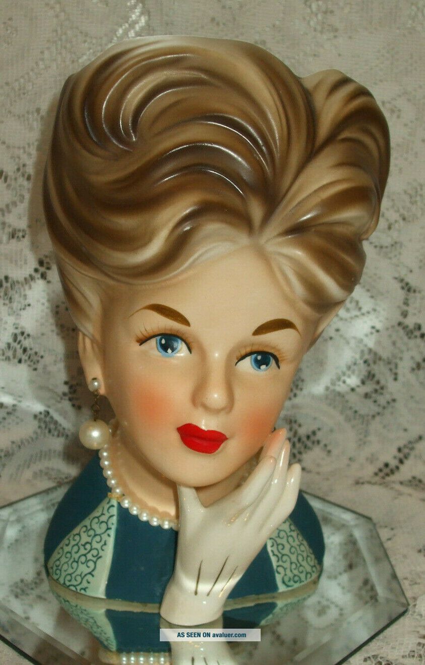 Vtg LARGE 7 1/4 RELPO K - 1633 Lady Head Vase Gloved Hand Big Hair ...