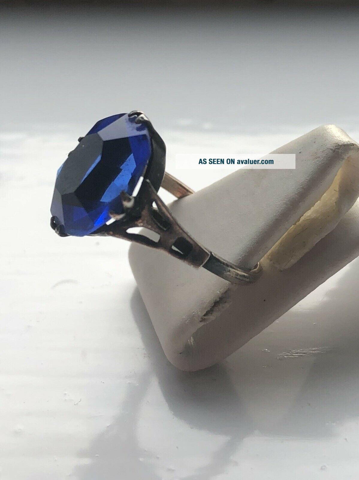 Vintage 9 Carat Gold And Silver Midnight Blue Sapphire Glass Ring Size ...