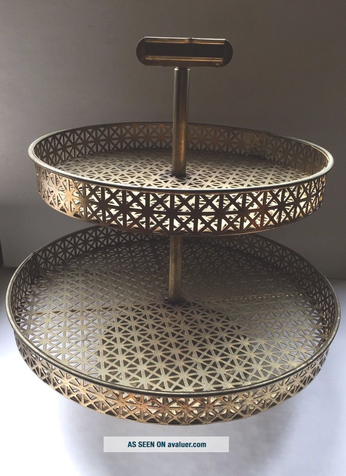 Vintage Metal 2 Tiered Revolving Serving Tray Display Lazy Susan Stand ...