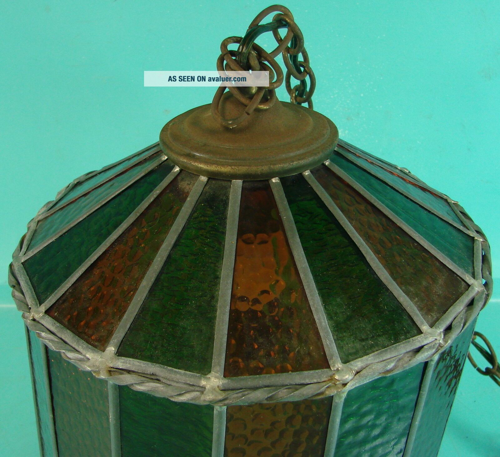 Vtg Ornate Medieval Style Ceiling Hanging Leaded Stained Glass Lighting ...