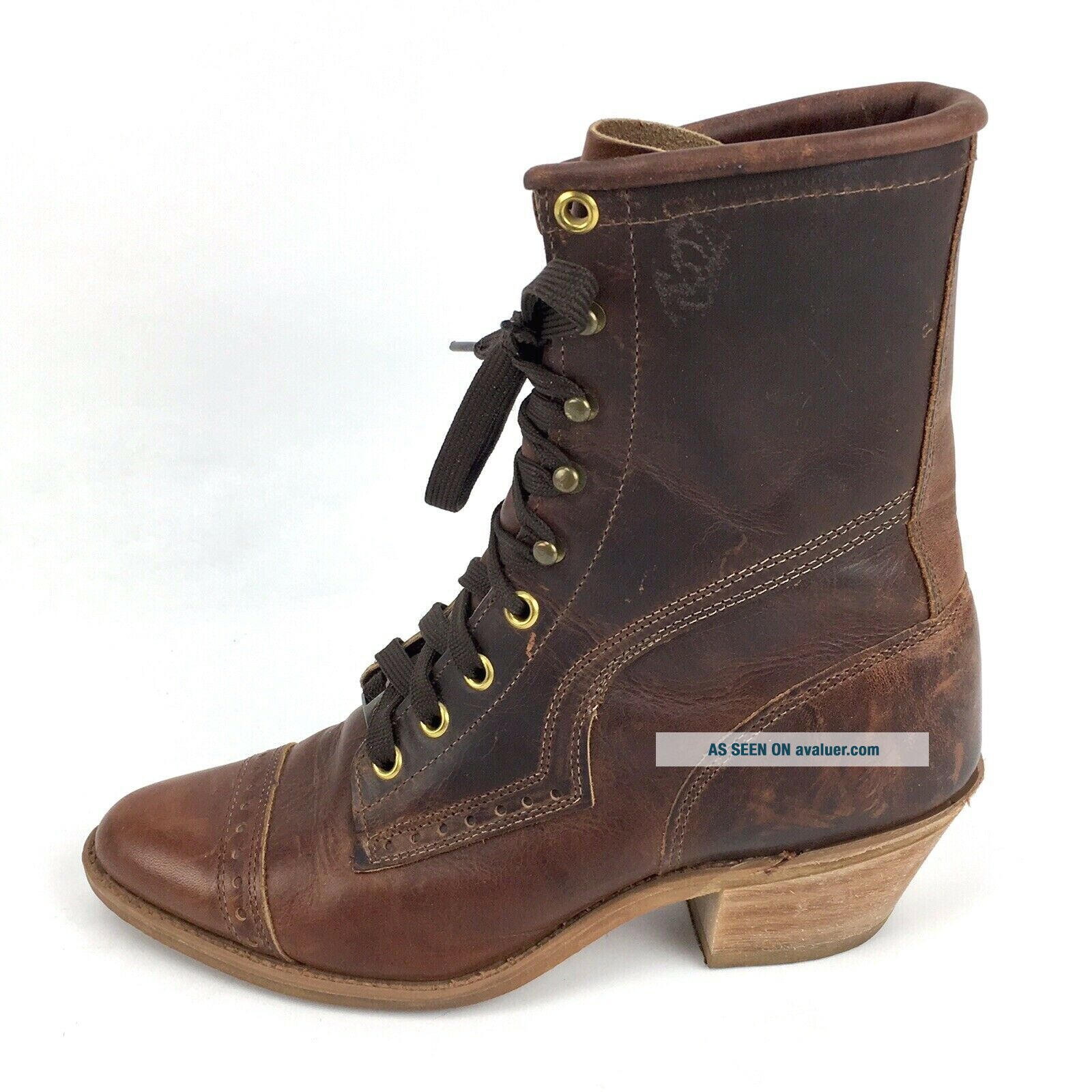 Vintage Capezio Leather Lace Up Roper Granny Boots Size 7 M Brown Made ...