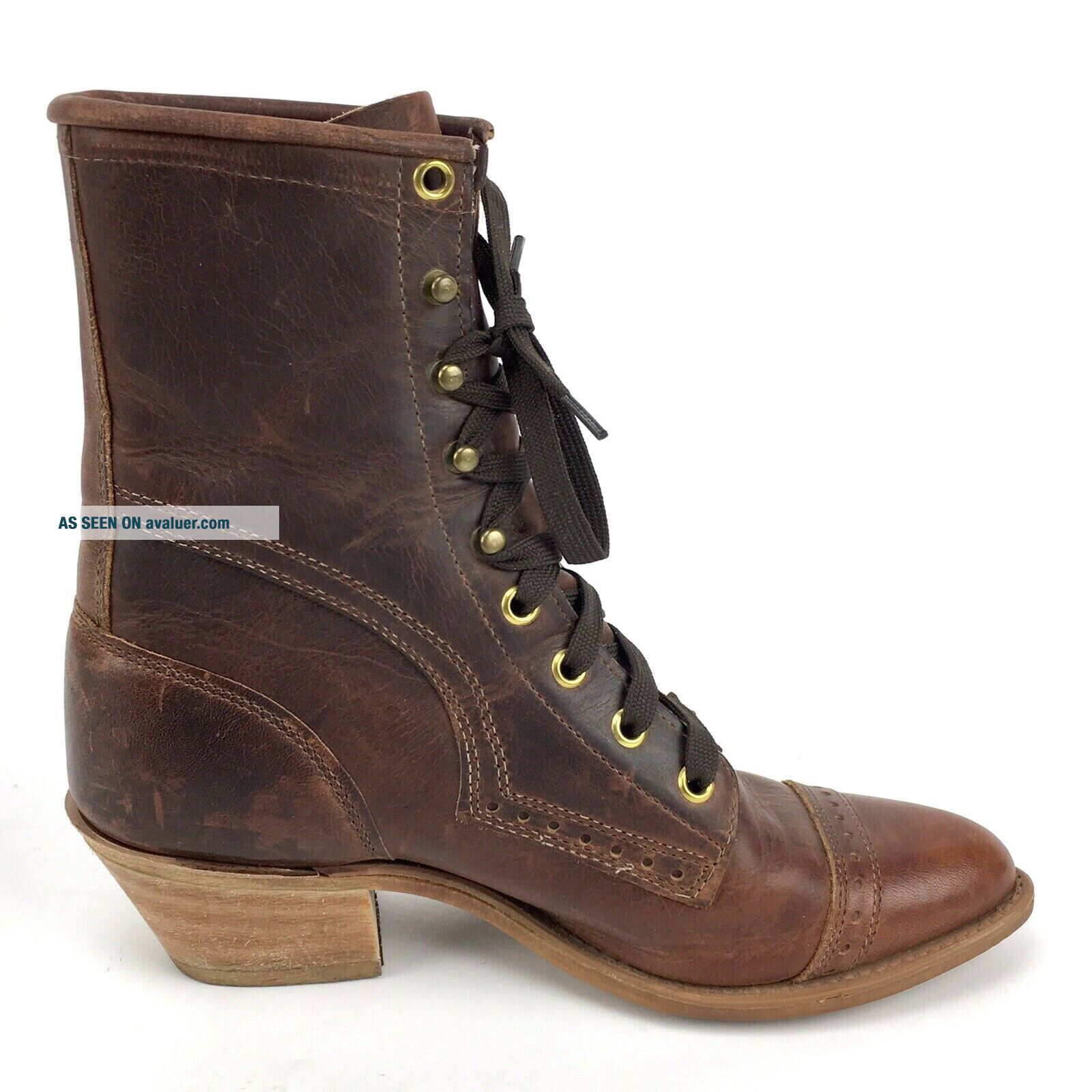 Vintage Capezio Leather Lace Up Roper Granny Boots Size 7 M Brown Made ...
