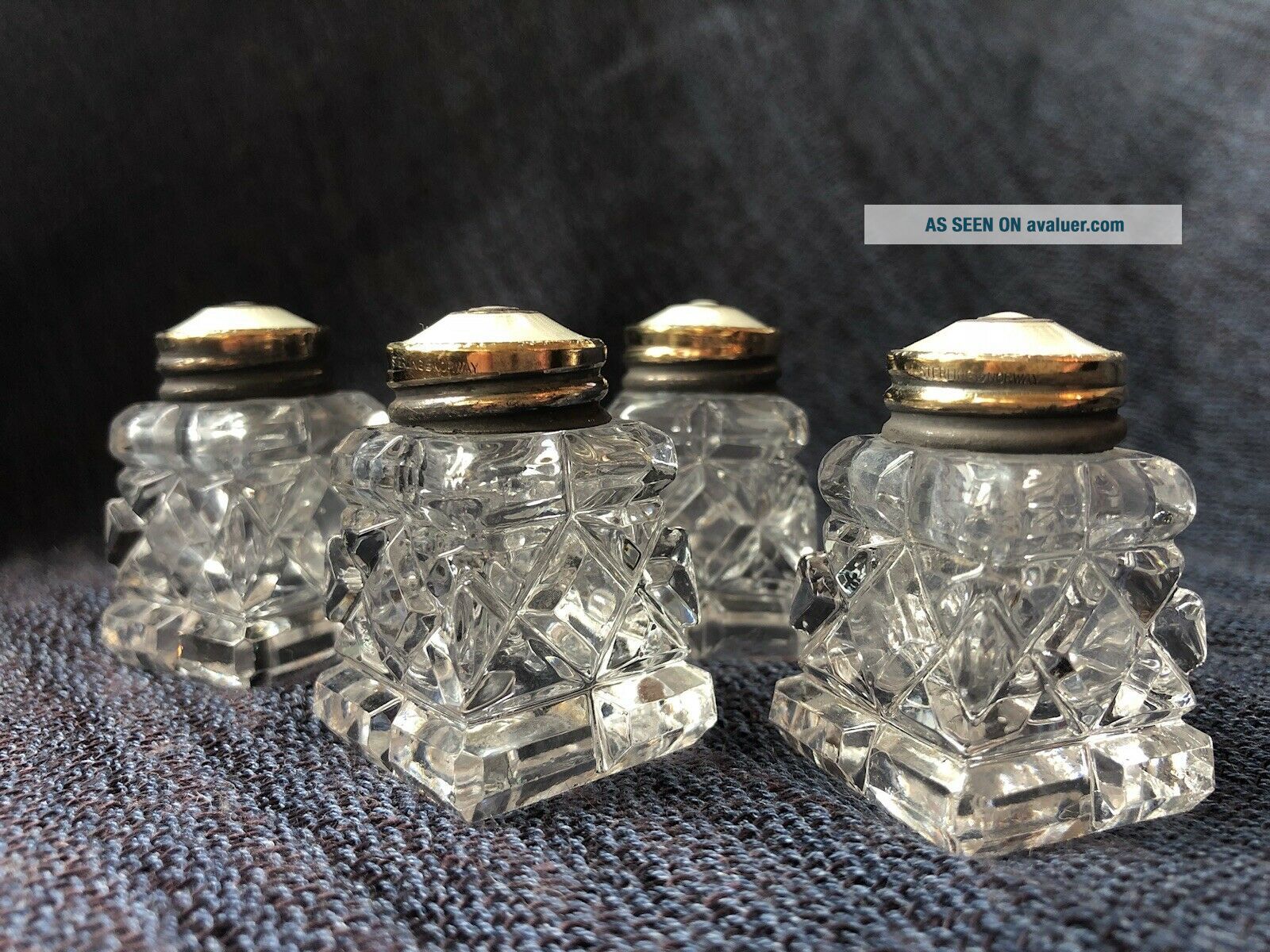 4 Vintage Crystal Enameled Sterling Silver Salt & Pepper Shaker ' S ...