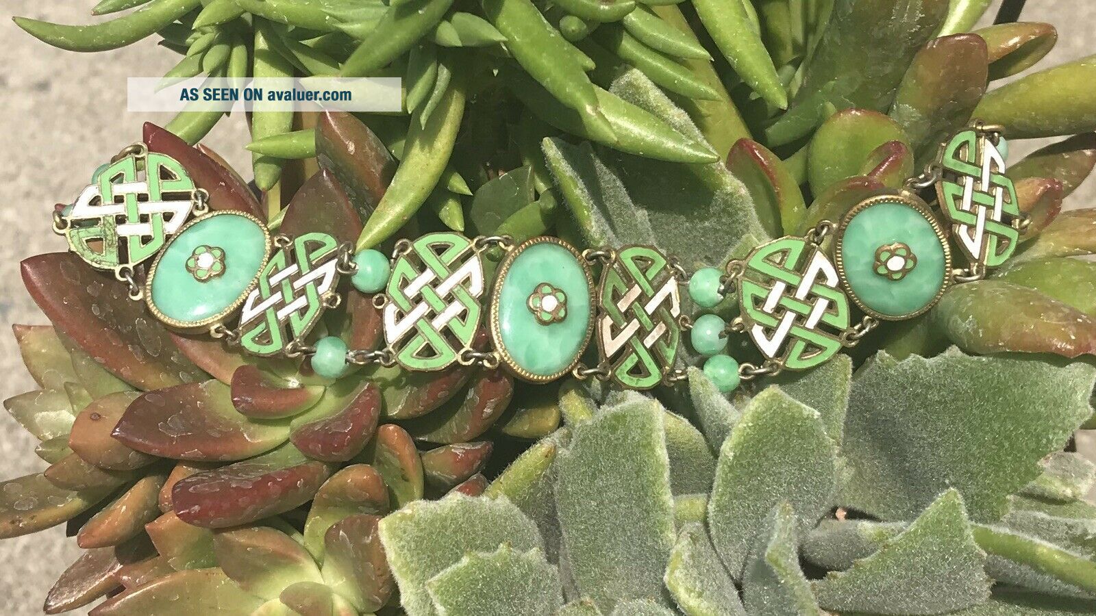 Vintage Max Neiger Czech Green Peking Glass Enamel Art Deco Lattice ...