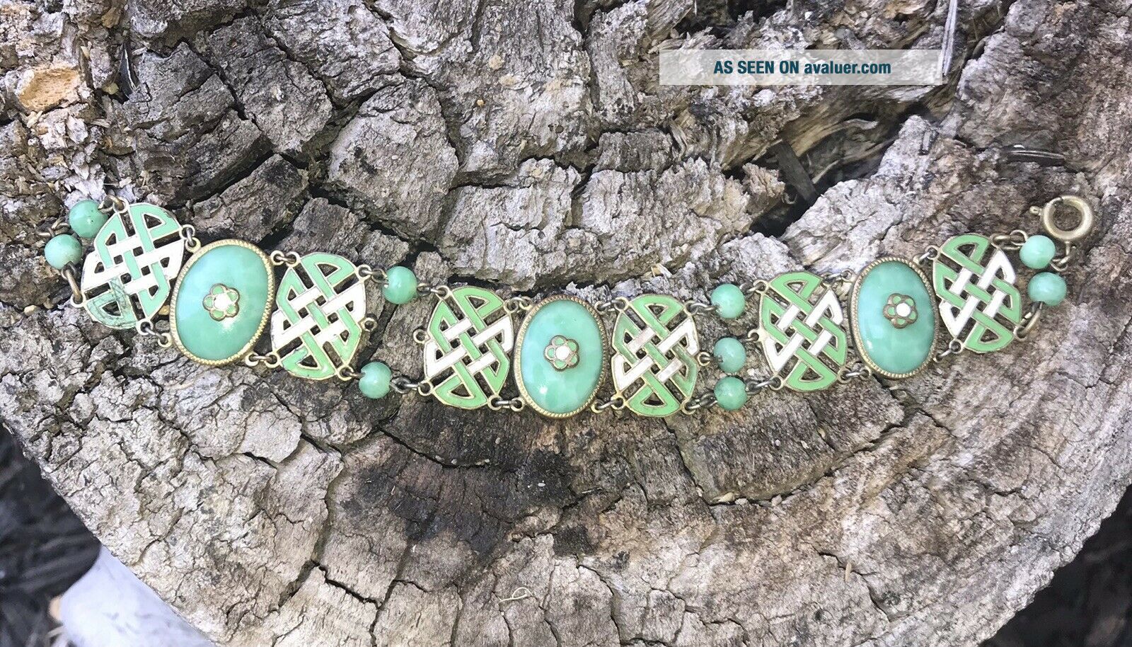 Vintage Max Neiger Czech Green Peking Glass Enamel Art Deco Lattice ...