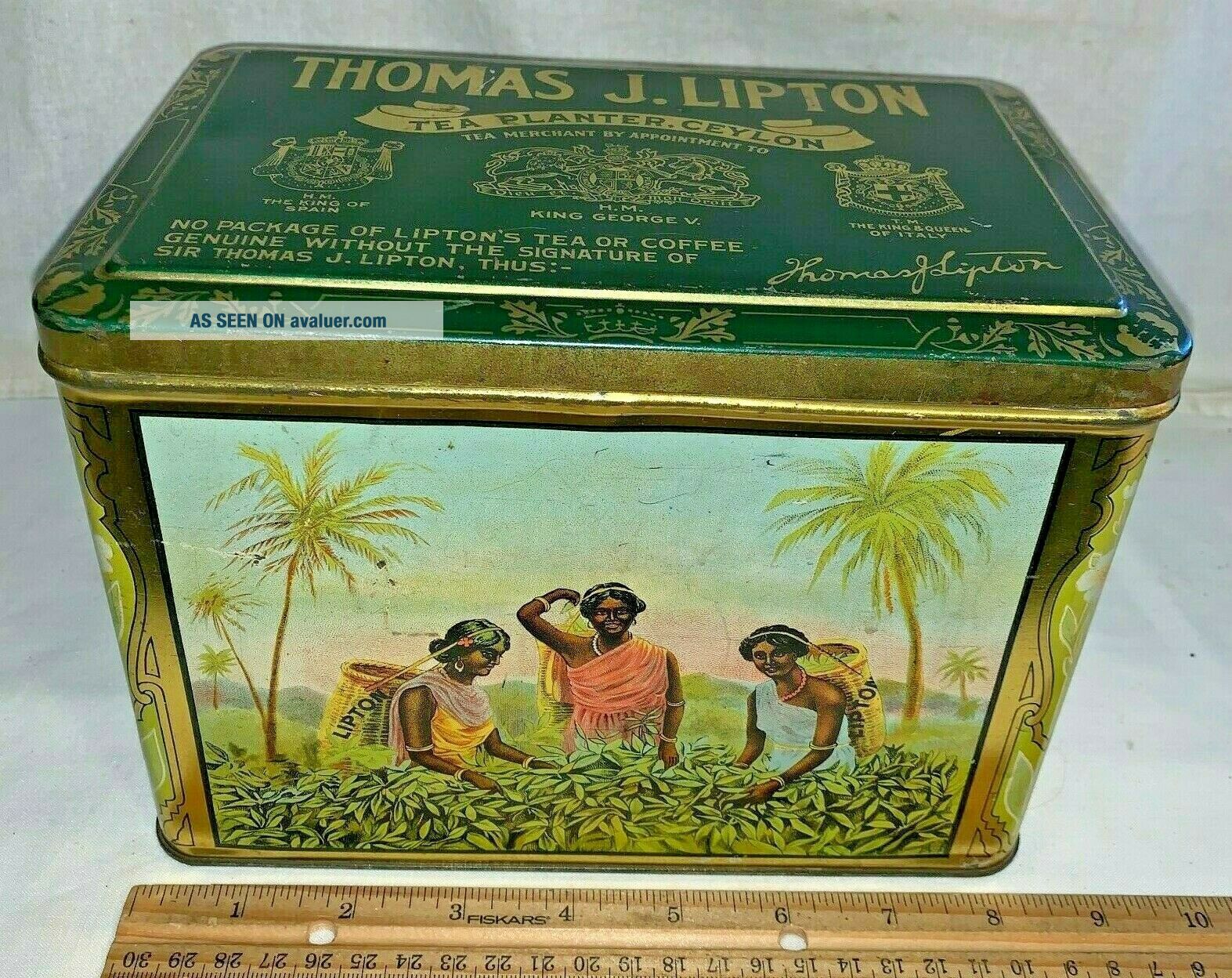 ANTIQUE THOMAS J LIPTON TEA TIN LITHO CAN VINTAGE COUNTRY STORE DISPLAY ...