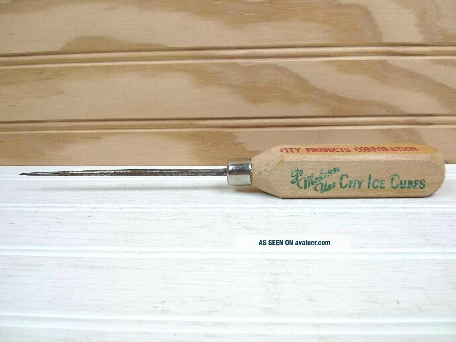 Vintage Advertising Wooden Handle Ice Pick City Products Vending Cubes ...
