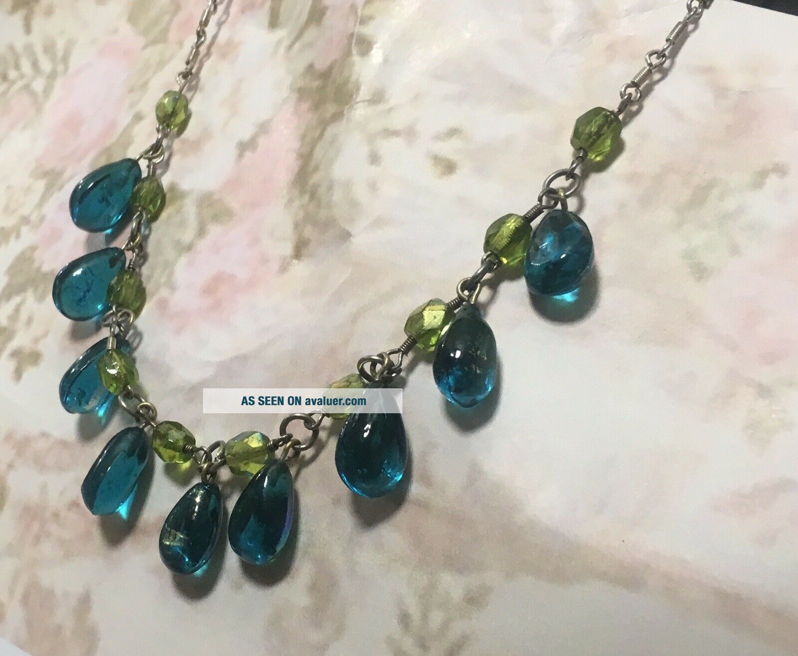 VINTAGE EDWARDIAN ART DECO BLUE MULTI DROP GLASS PASTE / CRYSTAL ...