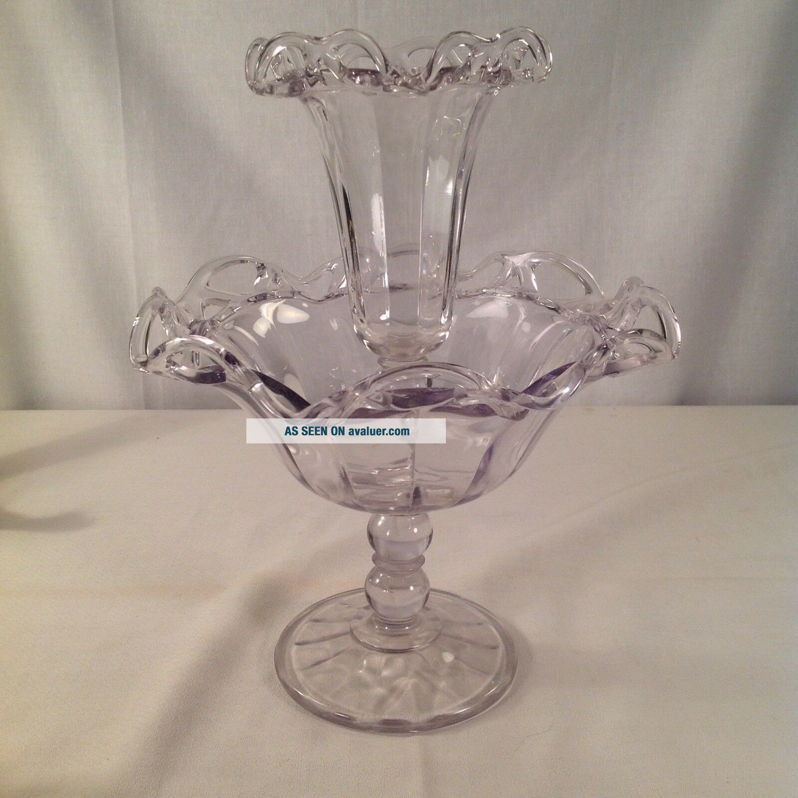 Vintage Clear Imperial Glass Bowl And Epergne Crocheted Lace Pattern ...