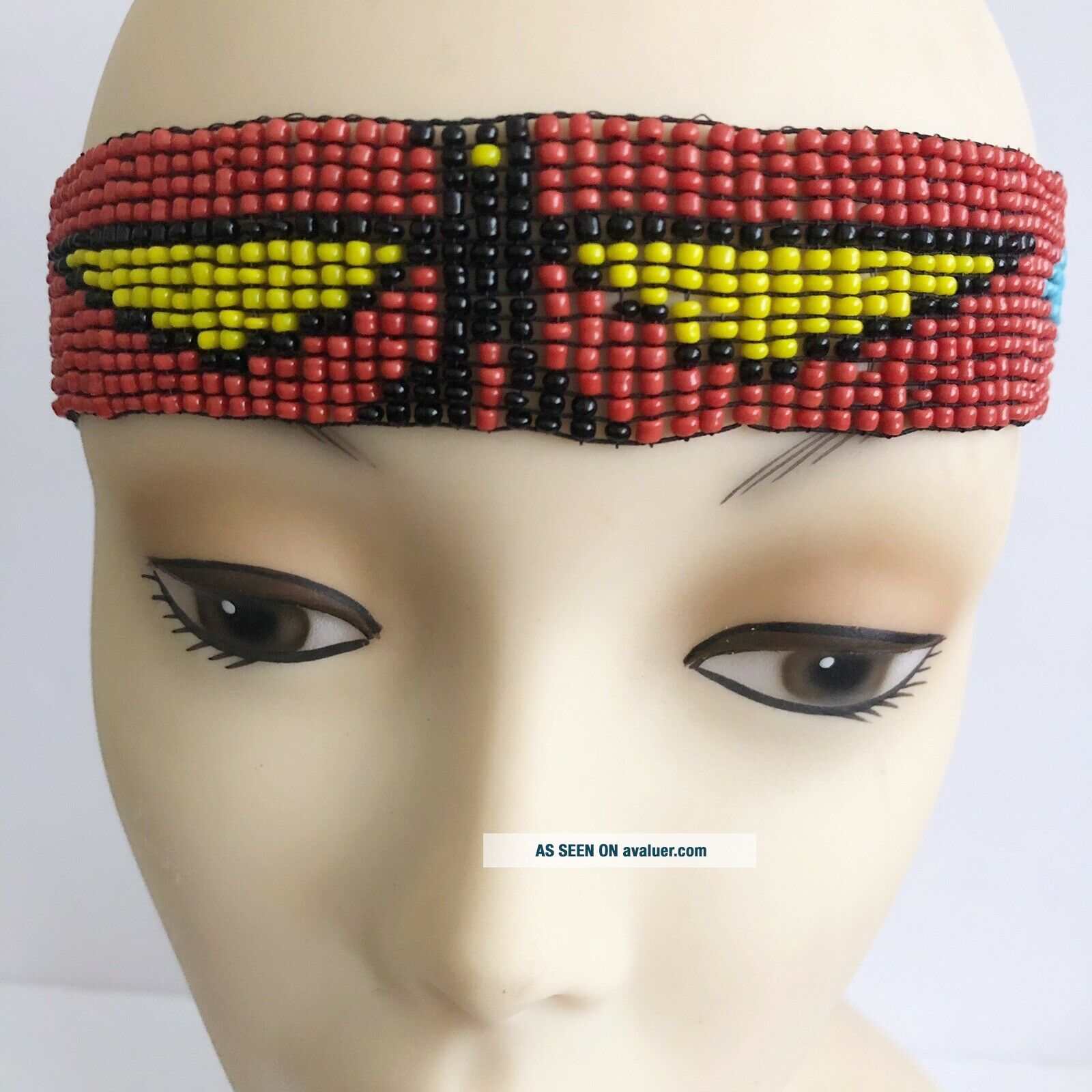VINTAGE NATIVE AMERICAN HANDMADE SEED BEAD HEADBAND THUNDERBIRD | #7038398