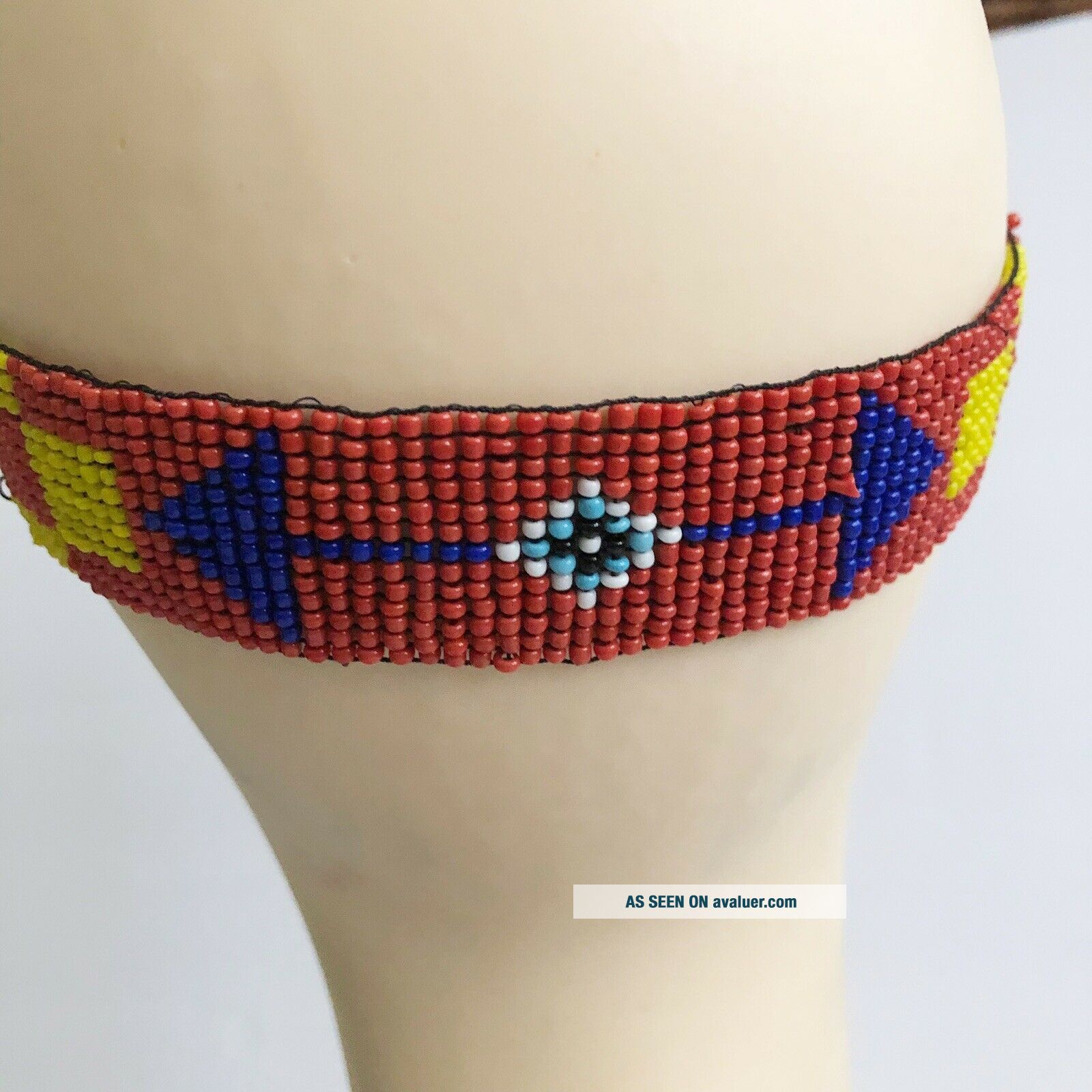 VINTAGE NATIVE AMERICAN HANDMADE SEED BEAD HEADBAND THUNDERBIRD | #7038398