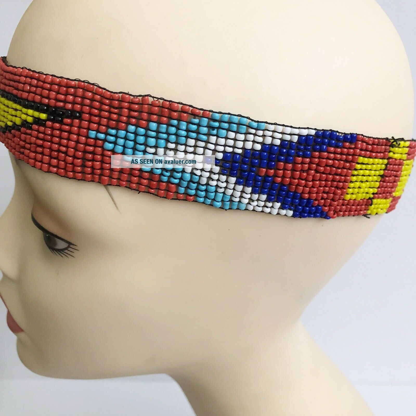 VINTAGE NATIVE AMERICAN HANDMADE SEED BEAD HEADBAND THUNDERBIRD | #7038398