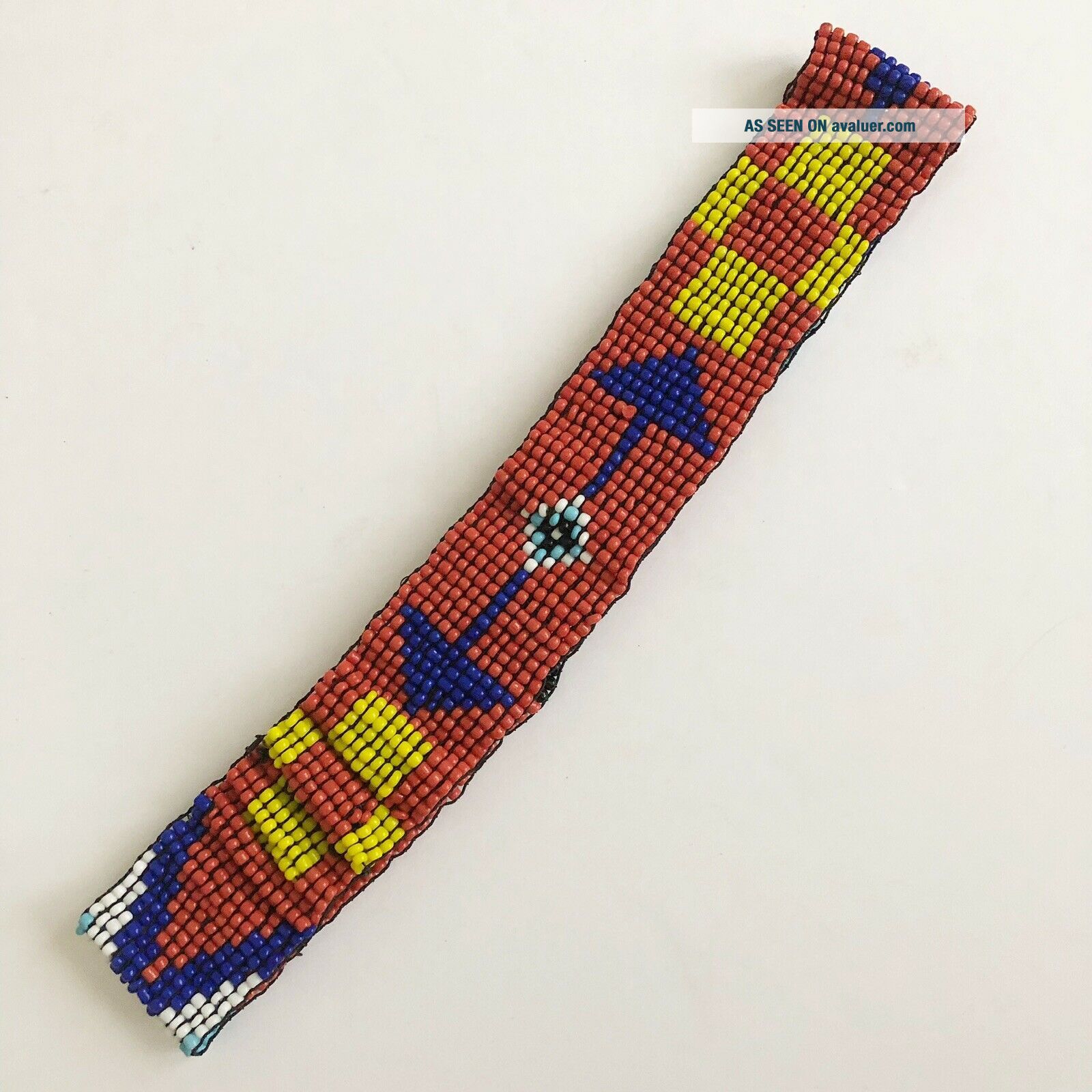 VINTAGE NATIVE AMERICAN HANDMADE SEED BEAD HEADBAND THUNDERBIRD | #7038398