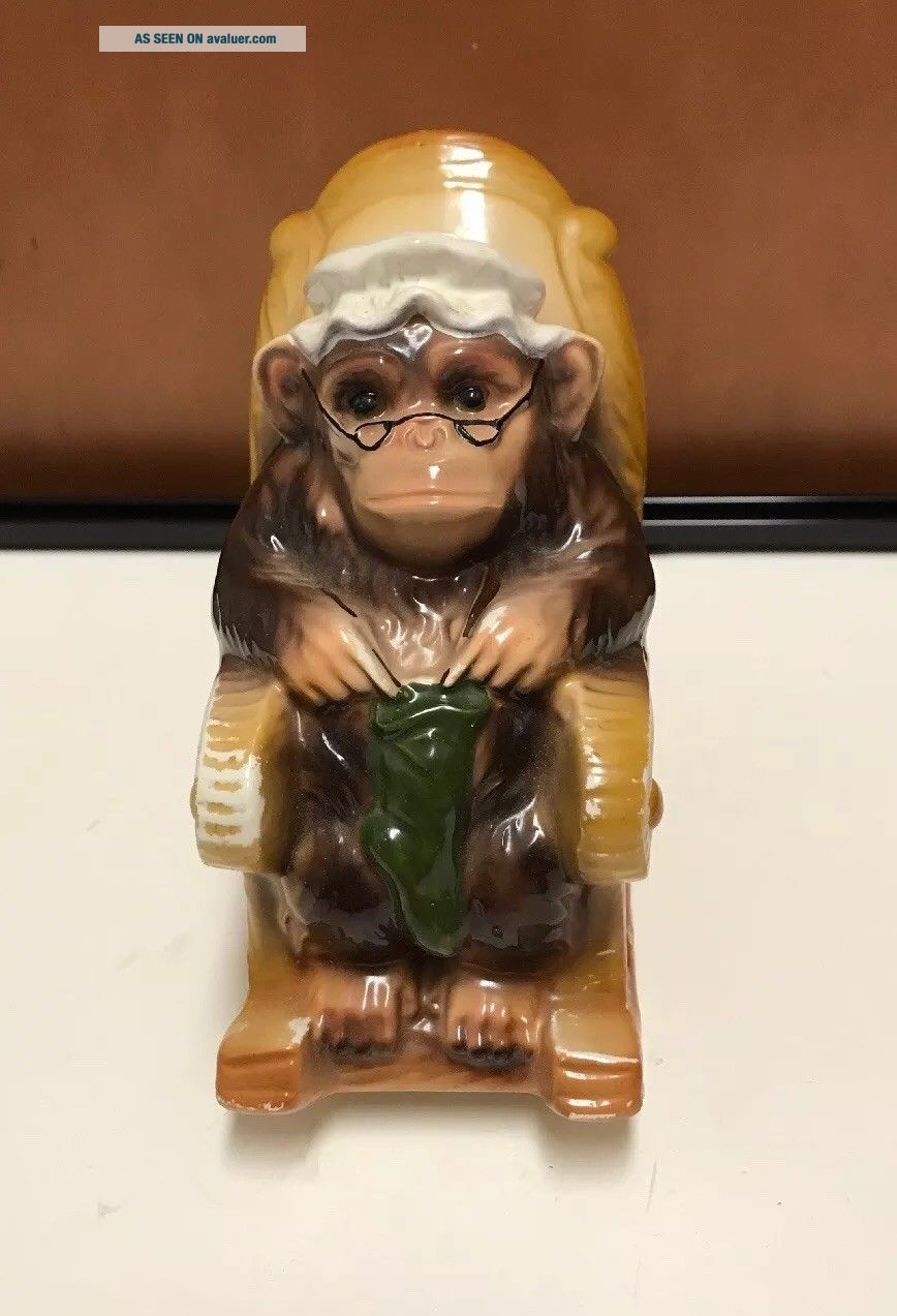 Vintage Retirement Fund Bank Monkey Lady Craft Chair Rocking Ceramic ...