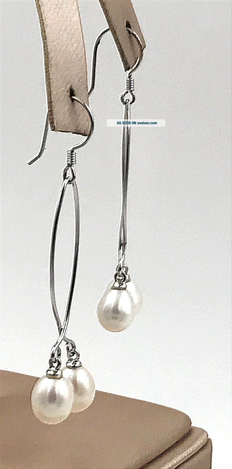 Vintage. 925 Sterling Silver Dangling Double Freshwater Pearl Wire ...