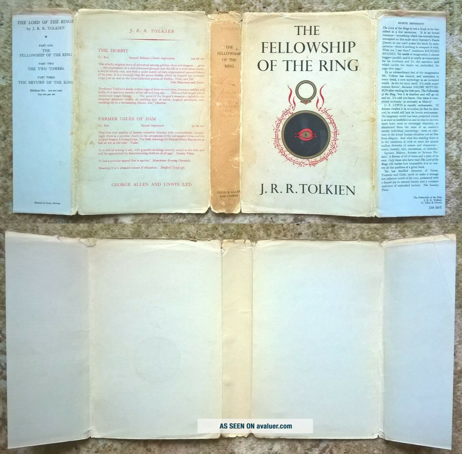 Lord Of The Rings Tolkien First 1st Edition Set Fellowship Two Tower ...