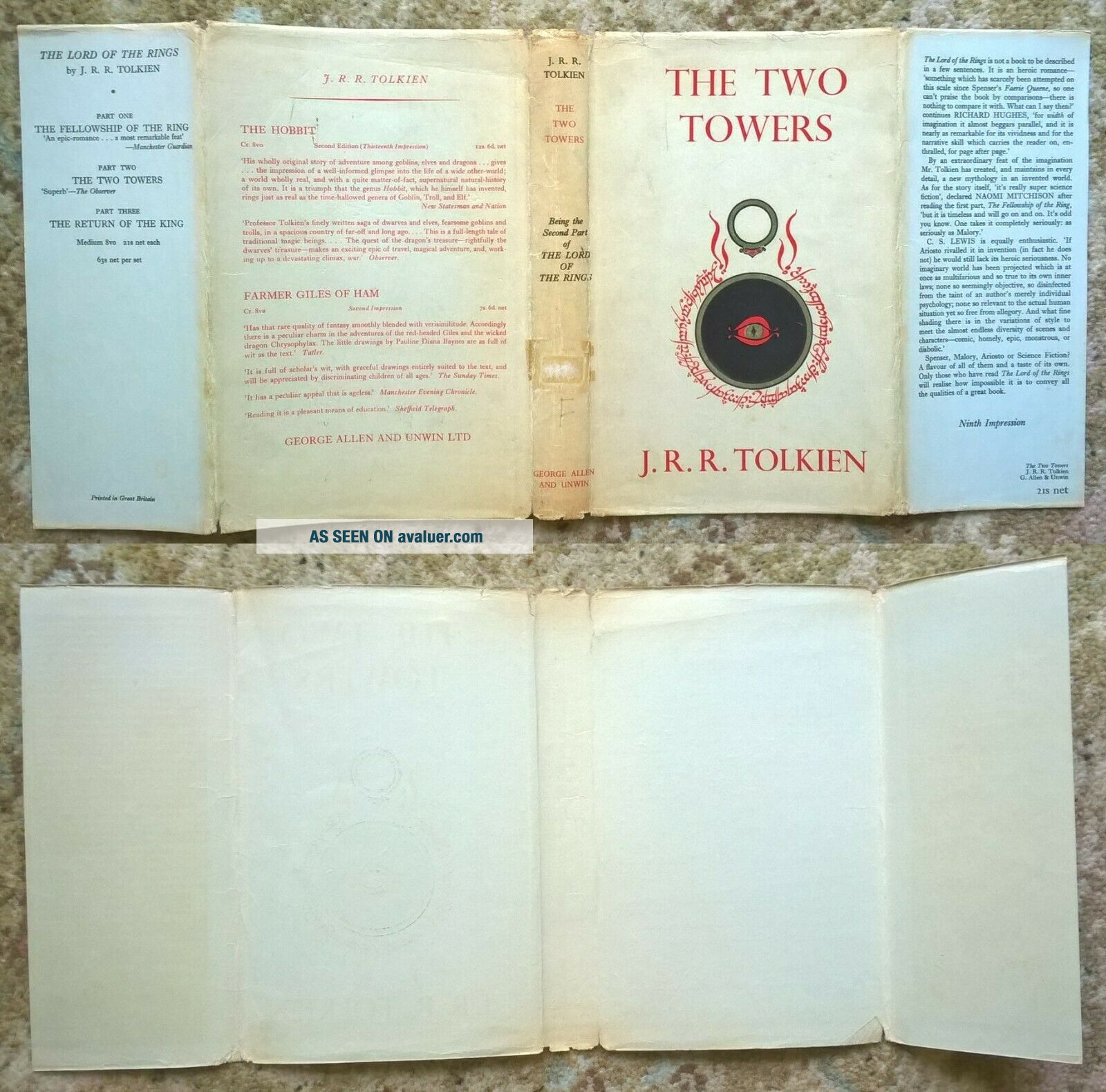 Lord Of The Rings Tolkien First 1st Edition Set Fellowship Two Tower ...