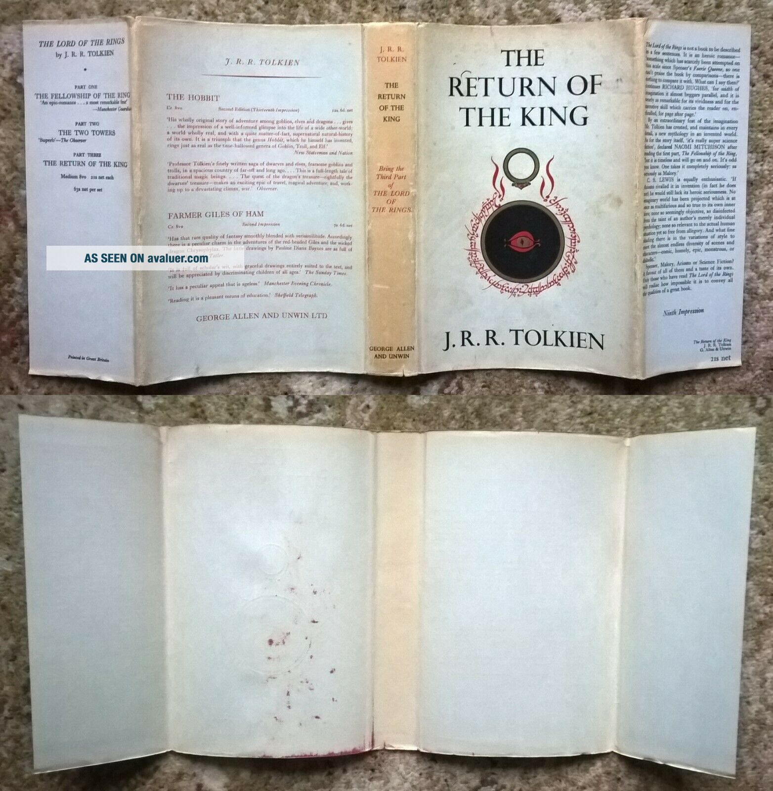 Lord Of The Rings Tolkien First 1st Edition Set Fellowship Two Tower ...