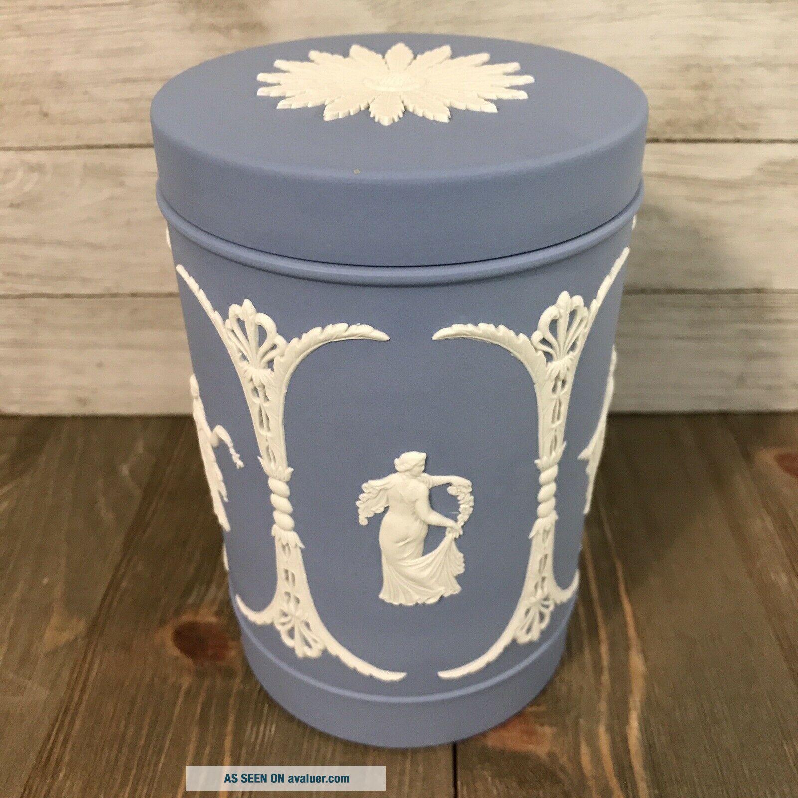 Vintage Wedgwood Jasperware Blue Jar Tea Canister With Lid Tall 5. 75 ...