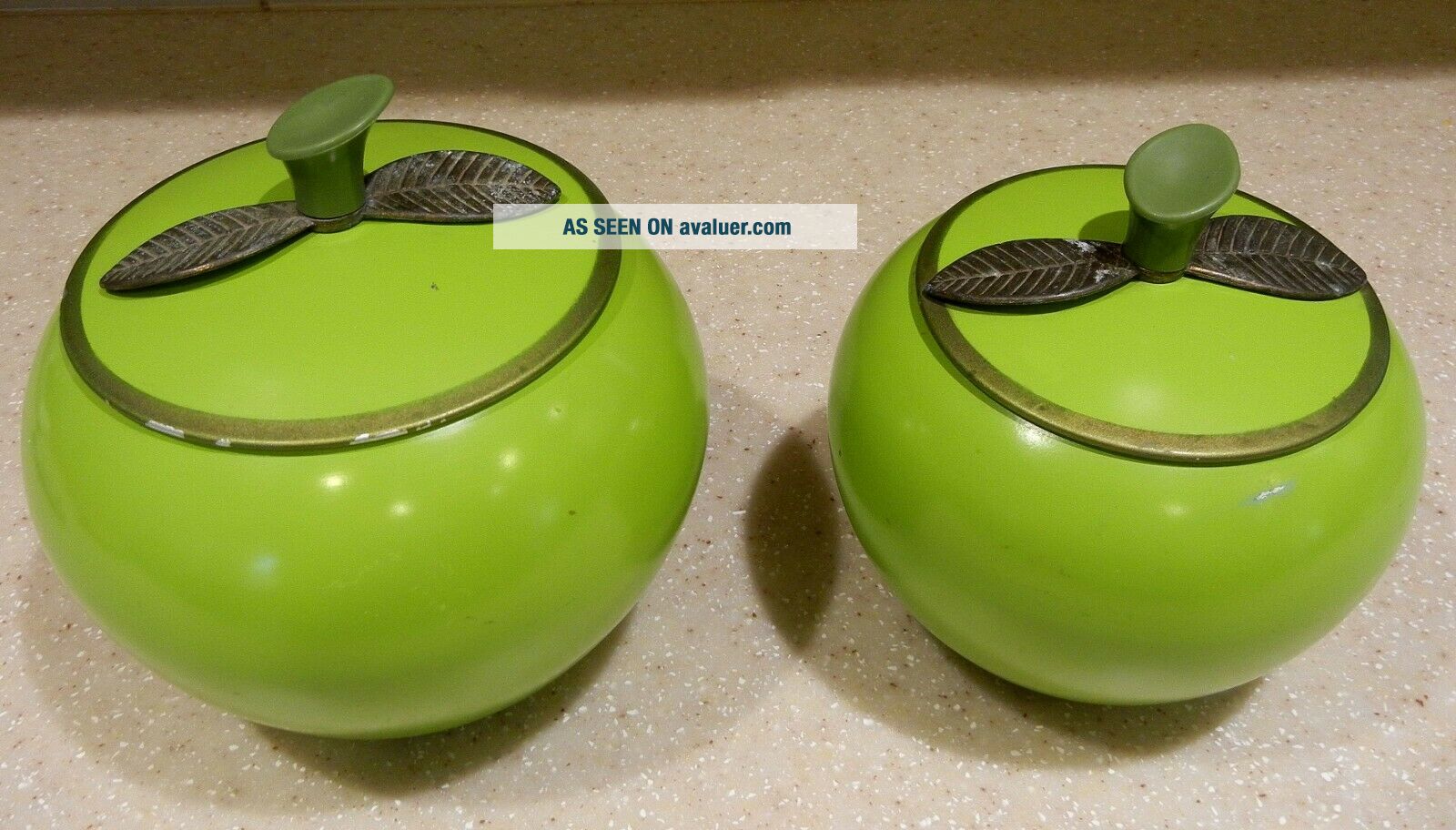MCM Set Of 2 Vintage Aluminum Lime Green Apple Kitschy Kitchen ...