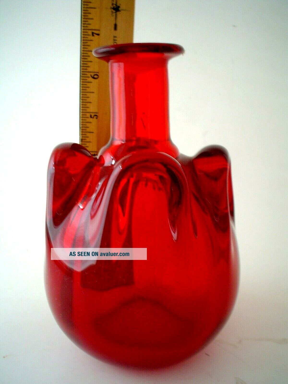 Vintage Red Murano Art Glass Vase Or Decanter | #7114753