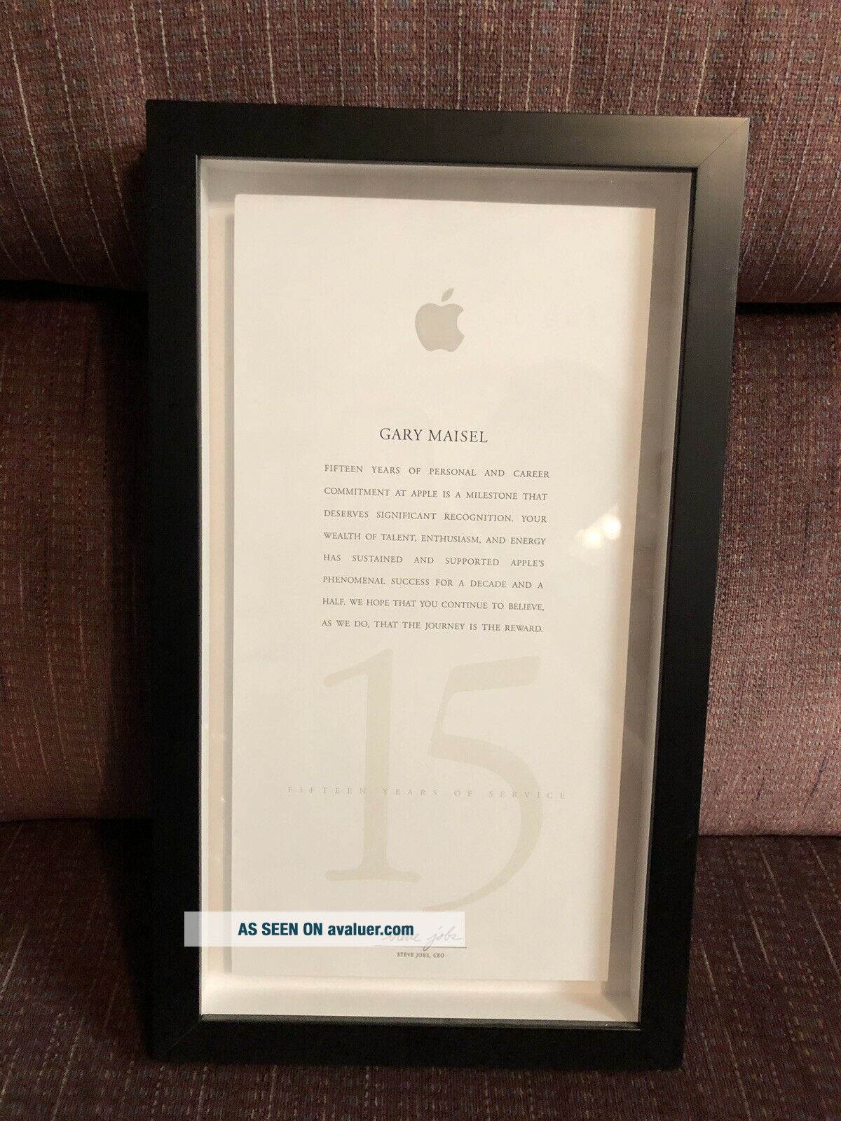 Apple Computer Employee 15 Year Service Award Steve Jobs Facsimile ...
