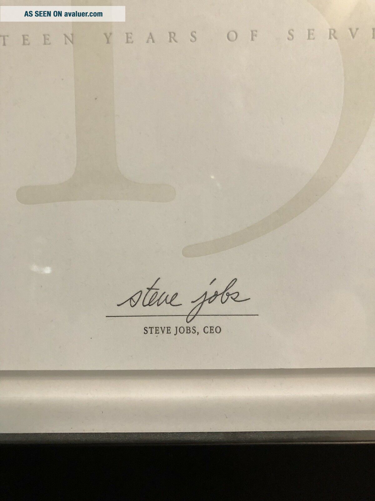 Apple Computer Employee 15 Year Service Award Steve Jobs Facsimile ...