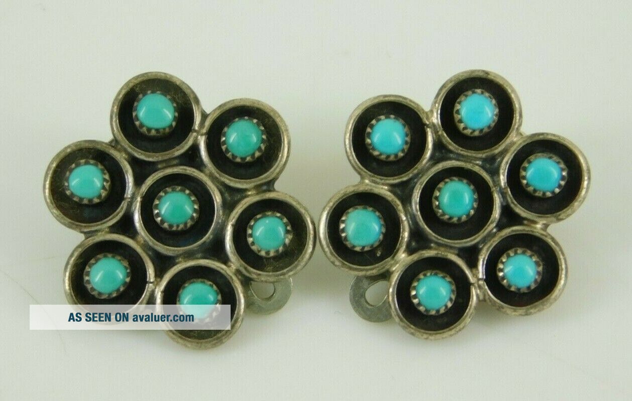 Vintage Southwestern Sterling Silver Turquoise Clip On Earrings | #7131311
