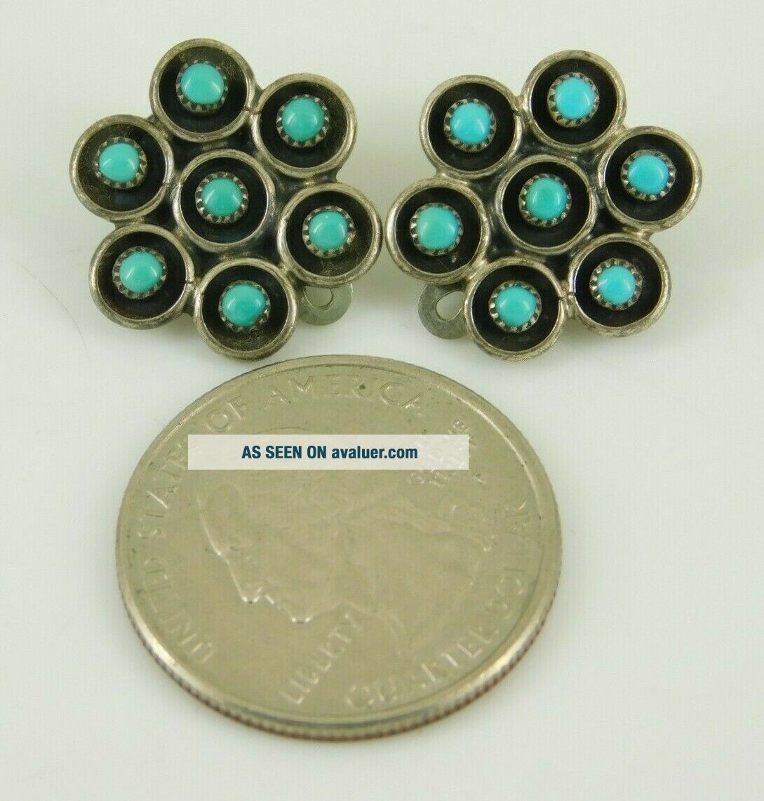 Vintage Southwestern Sterling Silver Turquoise Clip On Earrings | #7131311