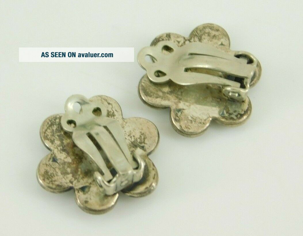 Vintage Southwestern Sterling Silver Turquoise Clip On Earrings | #7131311