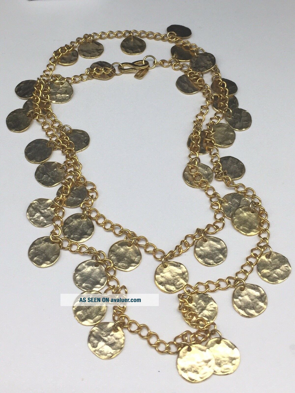 Vintage Kenneth Lane KJL Gold Tone Hammered Metal Coin Disc Chain ...