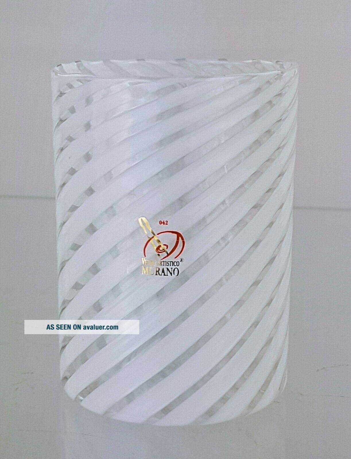 Vintage Cased Glass Murano Drinking Glass White Twist With Crenulated ...