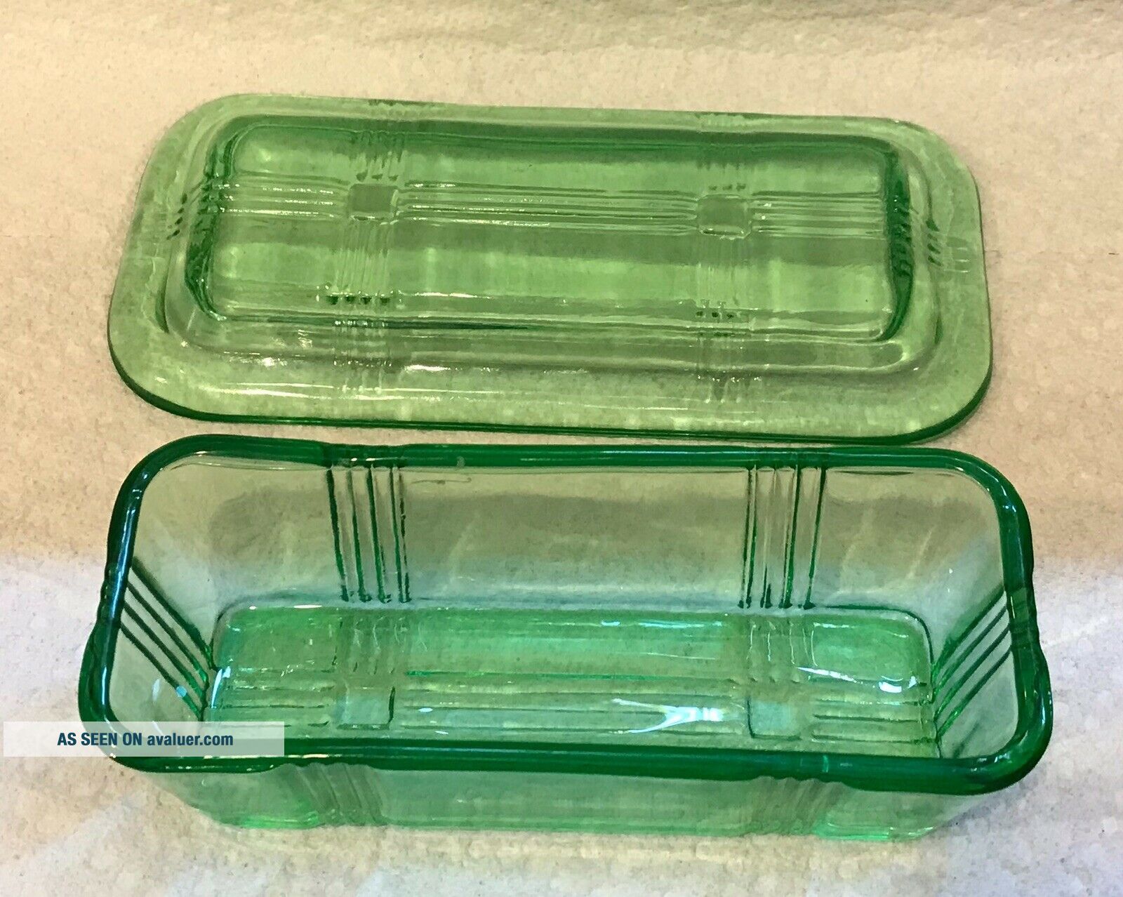 Vintage Hazel Atlas Green Depression Glass Criss Cross Butter Dish 1/4 ...