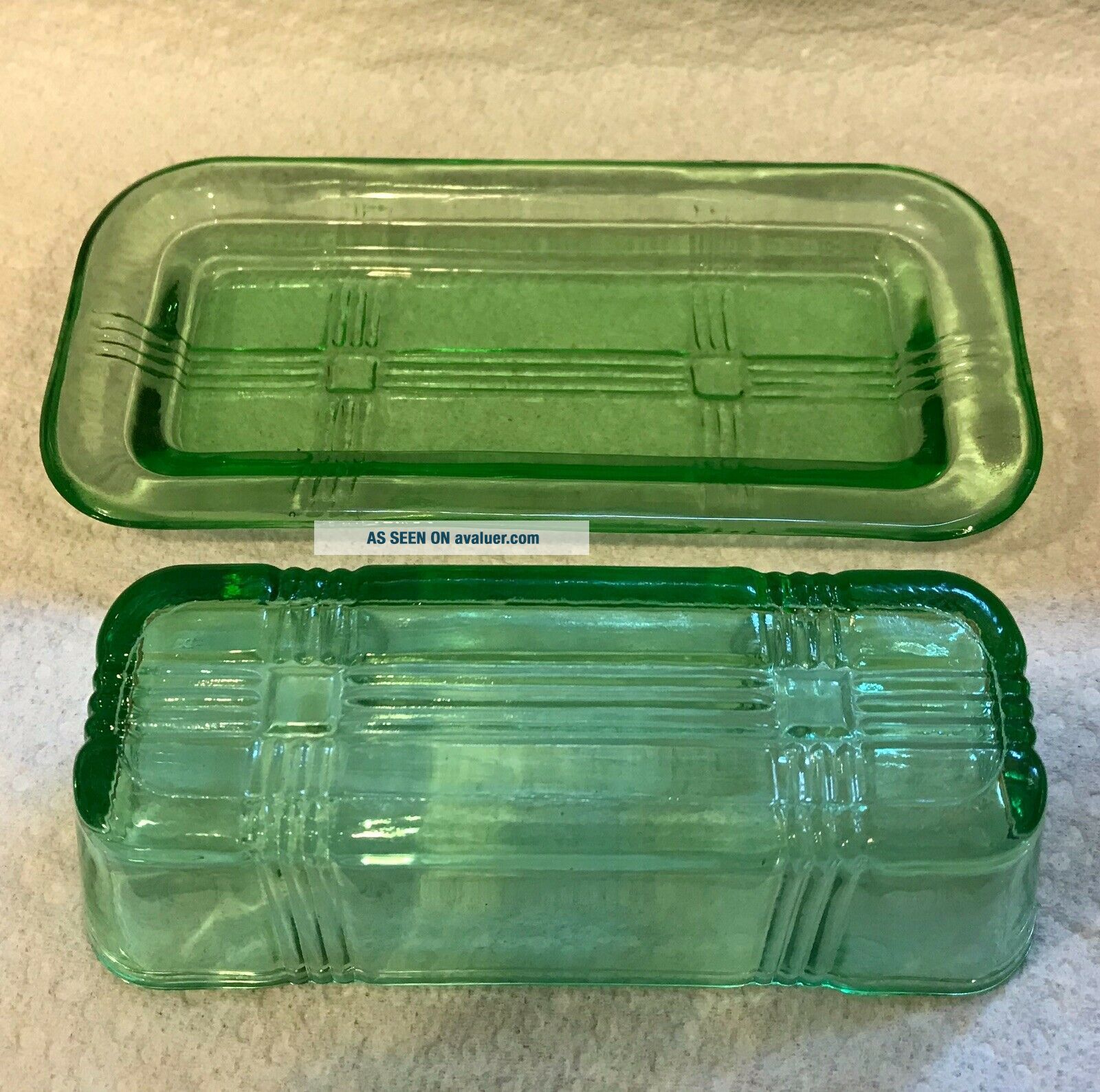 Vintage Hazel Atlas Green Depression Glass Criss Cross Butter Dish 1/4 ...
