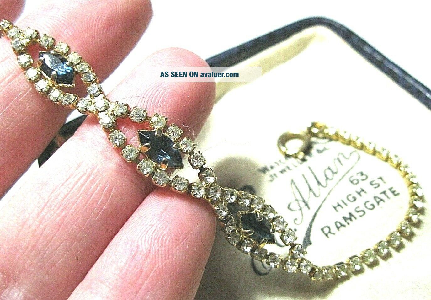 VINTAGE JEWELLERY SPARKLING CLEAR & SAPPHIRE BLUE CRYSTAL RHINESTONE ...