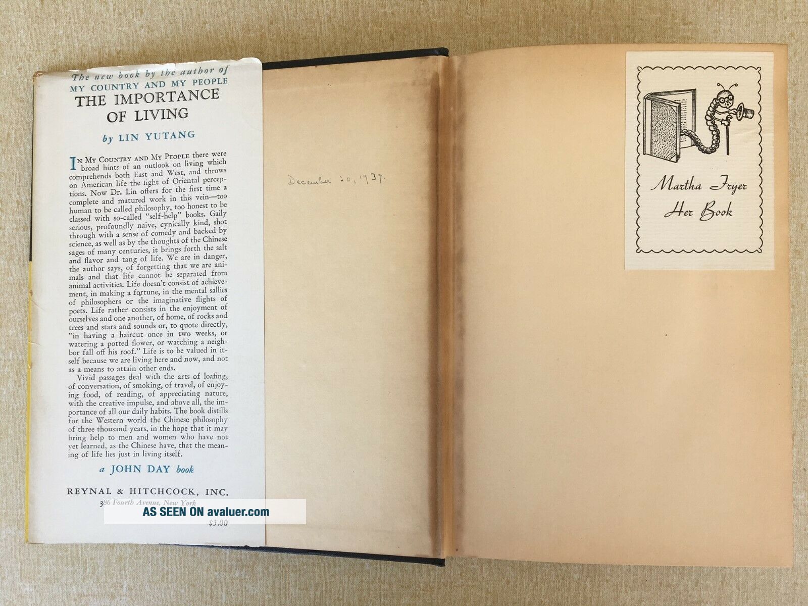 The Importance Of Living By Lin Yutang 1st Edition 1937 | #7183192