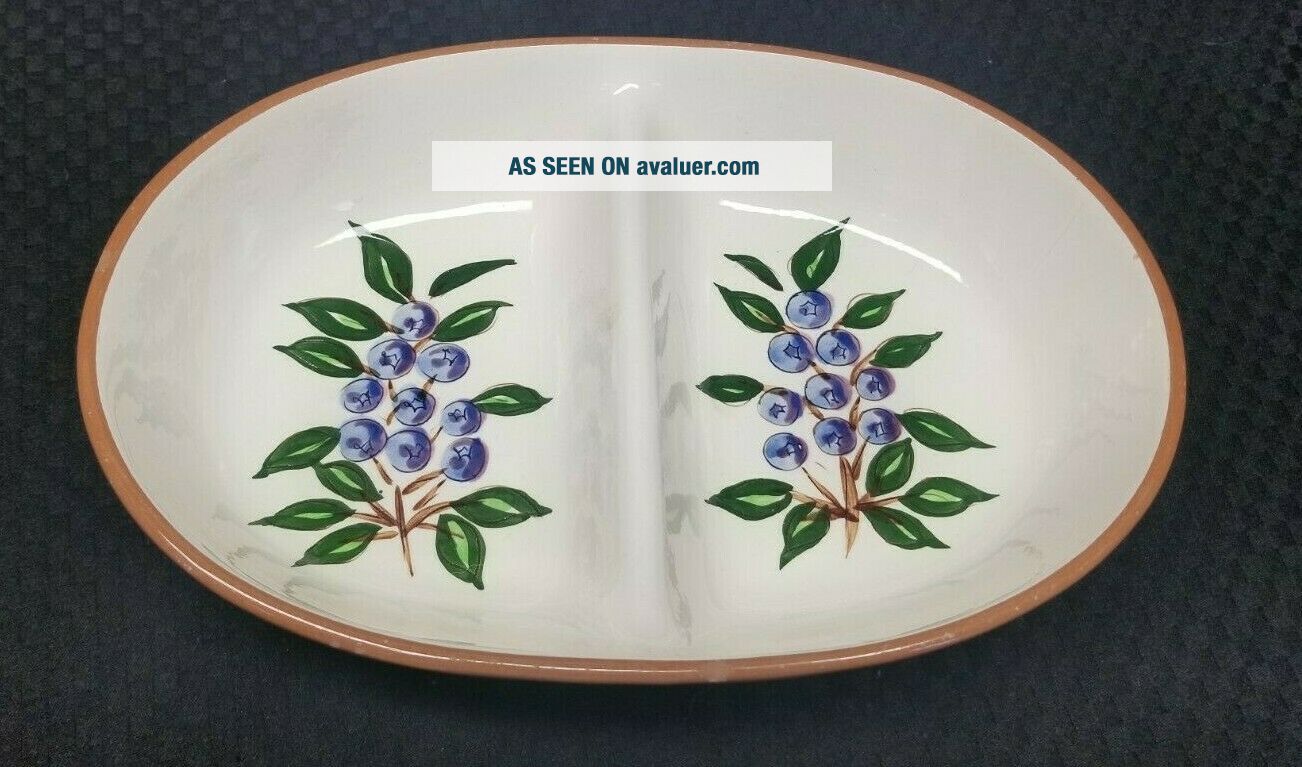 Vintage STANGL POTTERY Blueberry Divided Oval Bowl Small Serving Dish ...