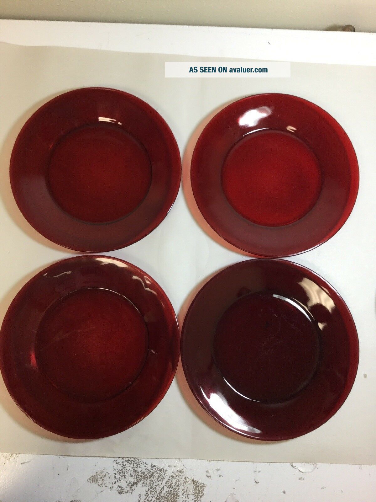 4 Vintage Anchor Hocking Glass Royal Ruby Red 9 " Dinner Plates | #7266300