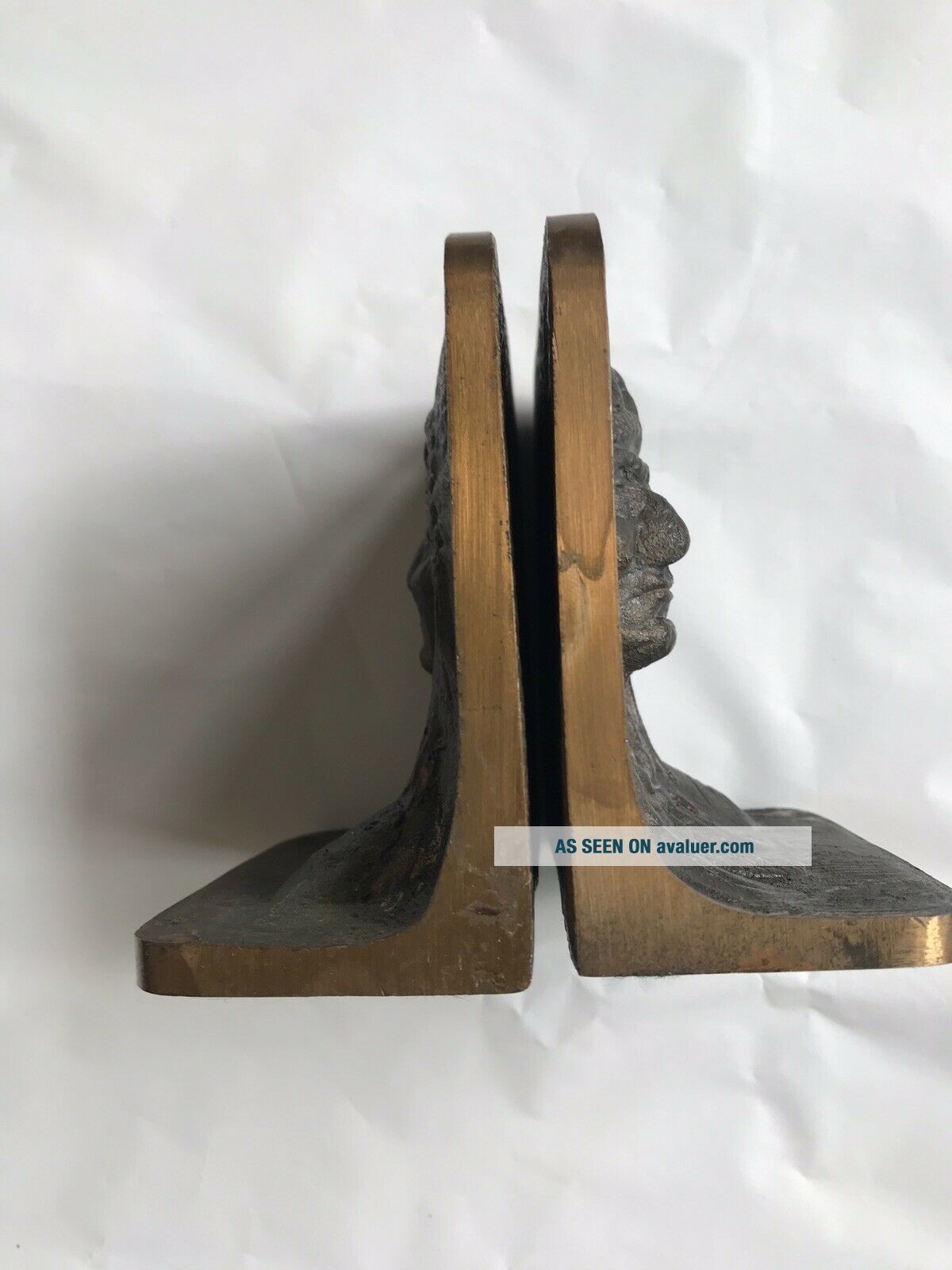 Vintage Solid Bronze Bookends Native American Indian Chief | #7284345