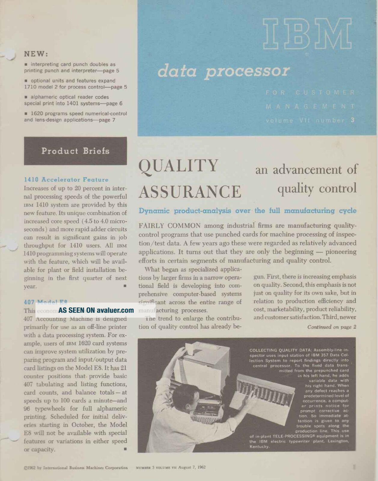 IBM DATA PROCESSOR For Customer Management Volume VII Number 3 August 7 ...