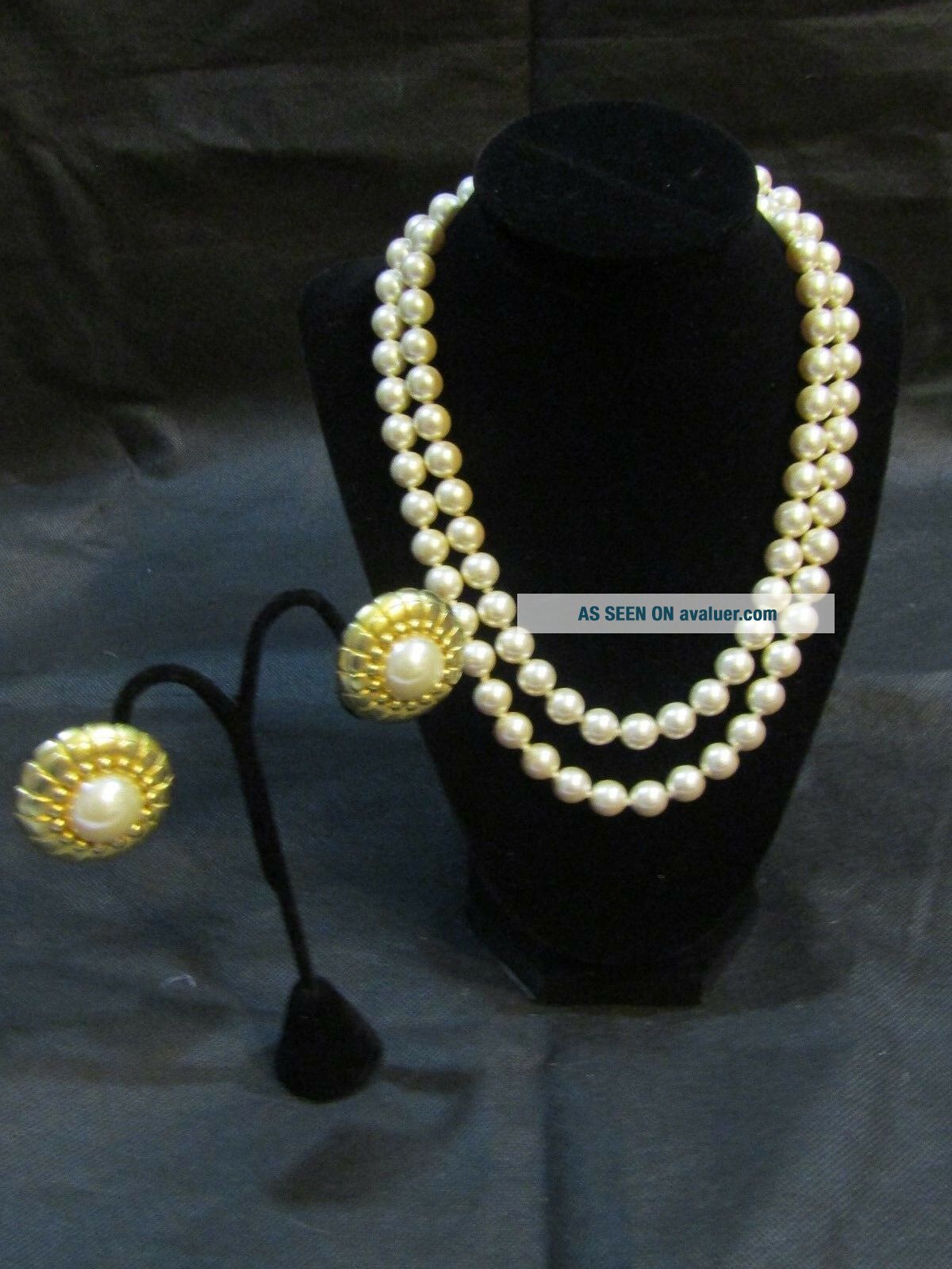 VINTAGE ERWIN PEARL Gold Plated Double Strand Faux Pearl Necklace/Clip ...
