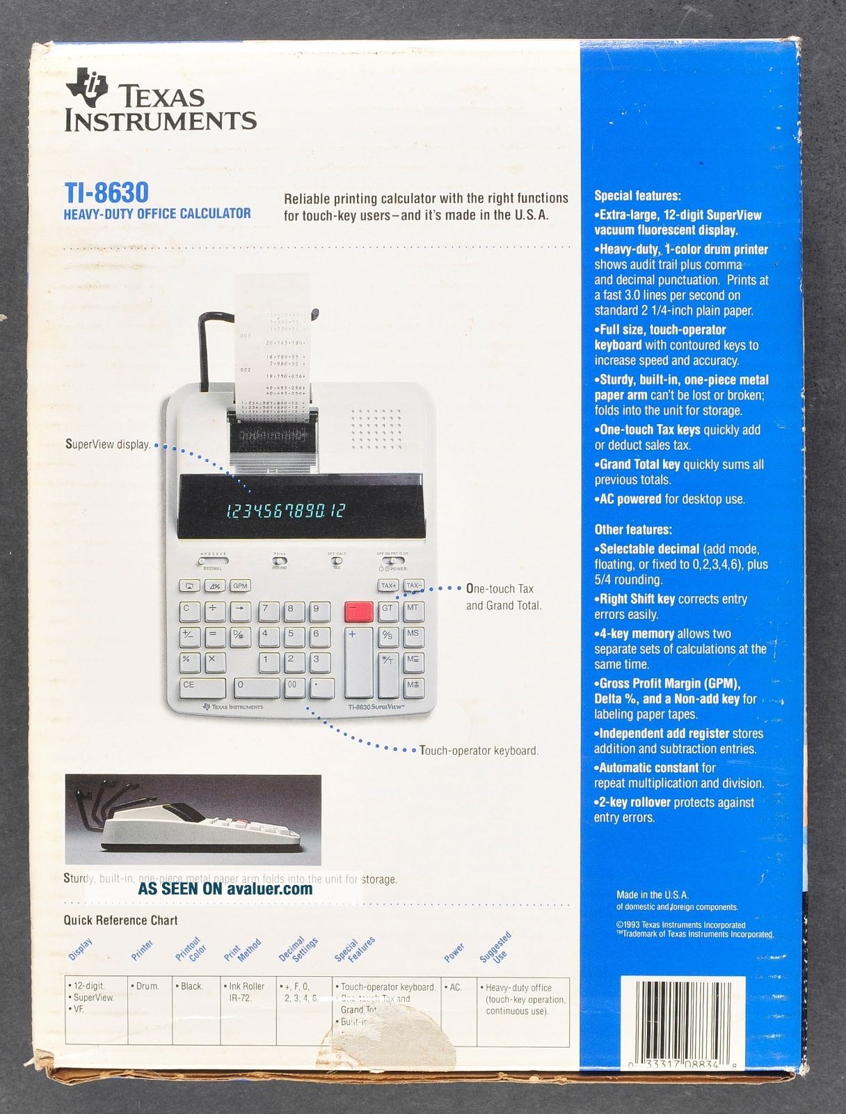 Texas Instruments TI - 8630 Heavy Duty Office Calculator Old Stock ...