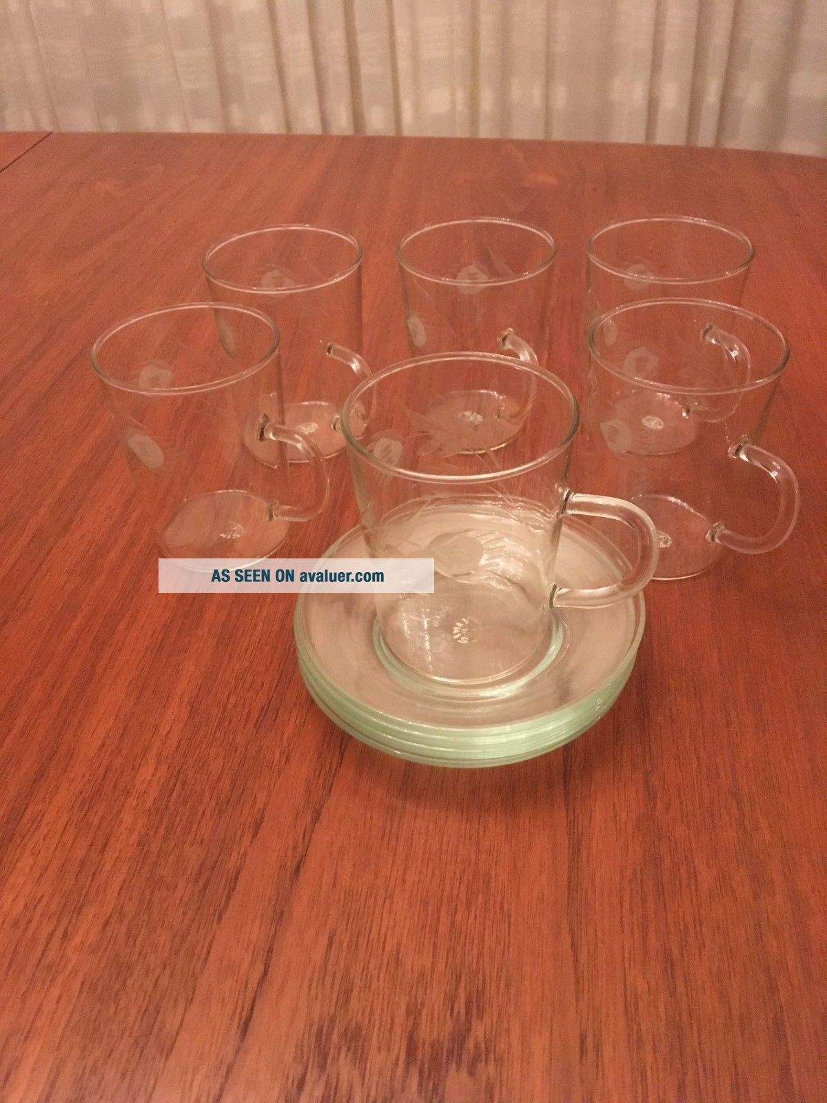 VINTAGE SIMAX CZECHOSLOVAKIA TEA COFFEE ETCHED GLASS SET OF SIX CUPS ...